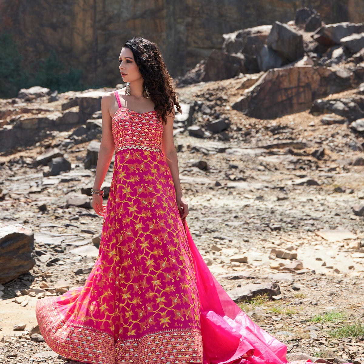Hot Pink Jaal Anarkali Suit – shopnavaa