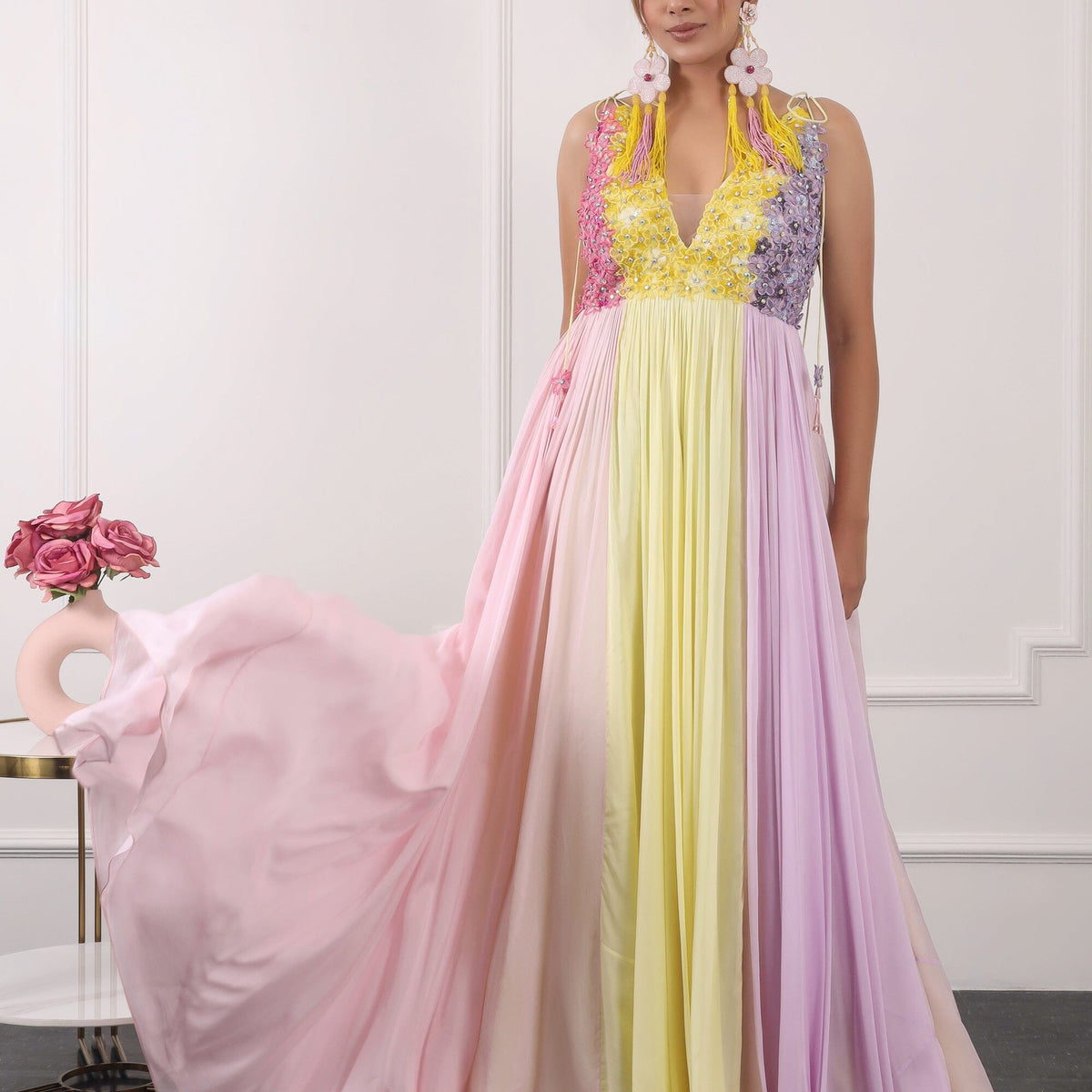 Pastel Colour Block Gown – shopnavaa